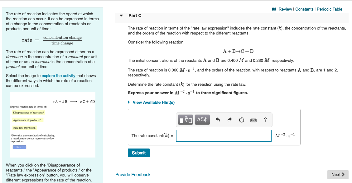 Solved Review Constants Periodic Table Part The rate of | Chegg.com