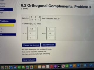 Solved 6.2 Orthogonal Complements: Problem 3 Ahan o (v1,r1) | Chegg.com