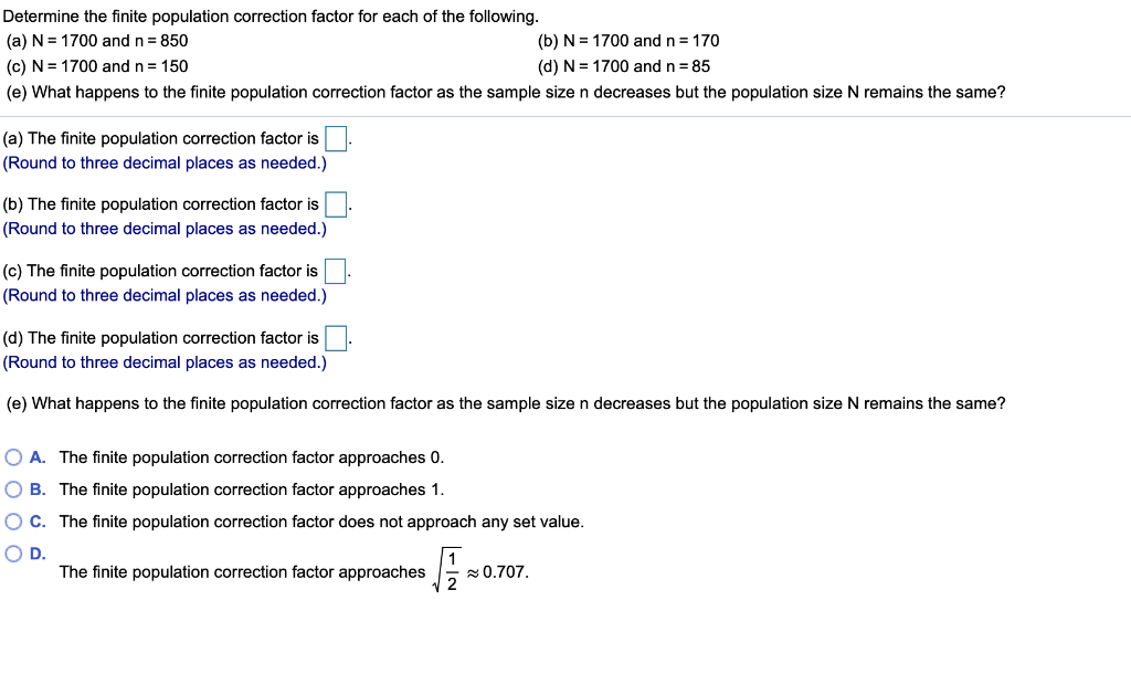 Solved Determine The Finite Population Correction Factor For