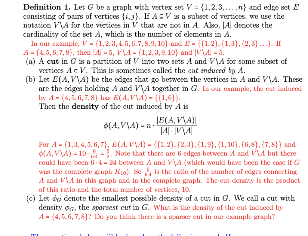 Solved Definition 1. Let G be a graph with vertex set V = | Chegg.com