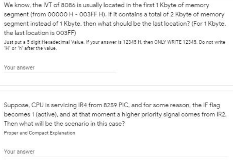 We know, the IVT of 8086 is usually located in the | Chegg.com