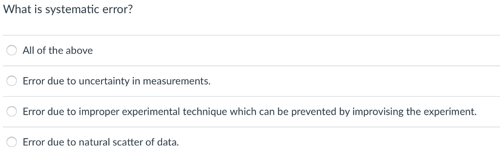 Solved What is systematic error? All of the above Error due | Chegg.com