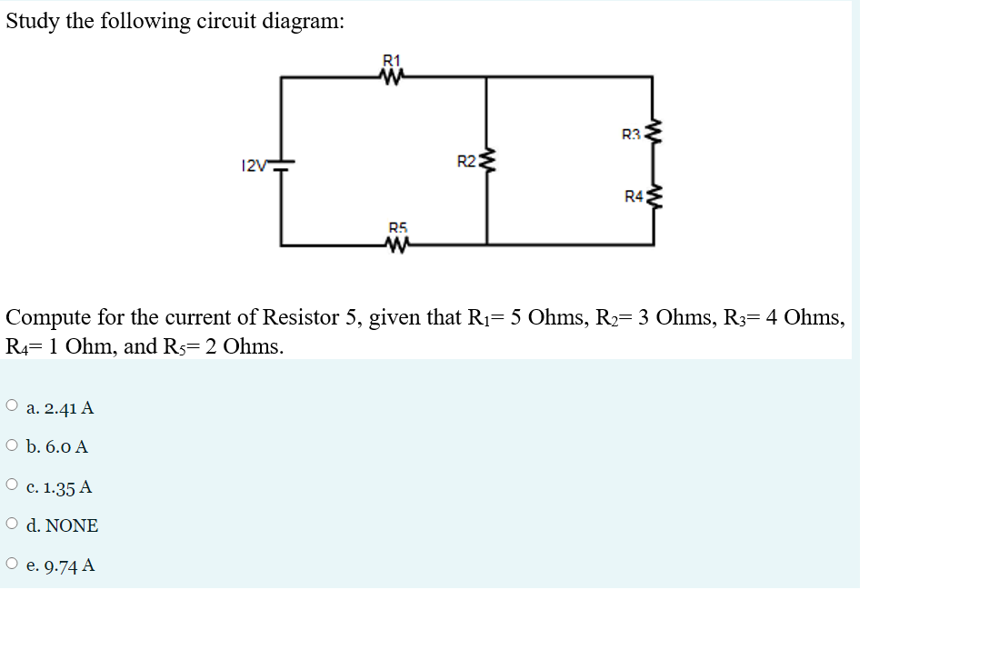 Solved Study the following circuit diagram: R1 R3 12V R2 R4 | Chegg.com