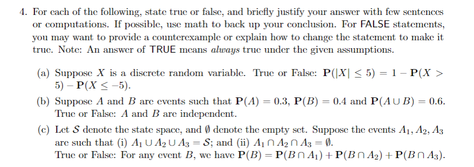 Solved For each of the following, state true or false, and | Chegg.com