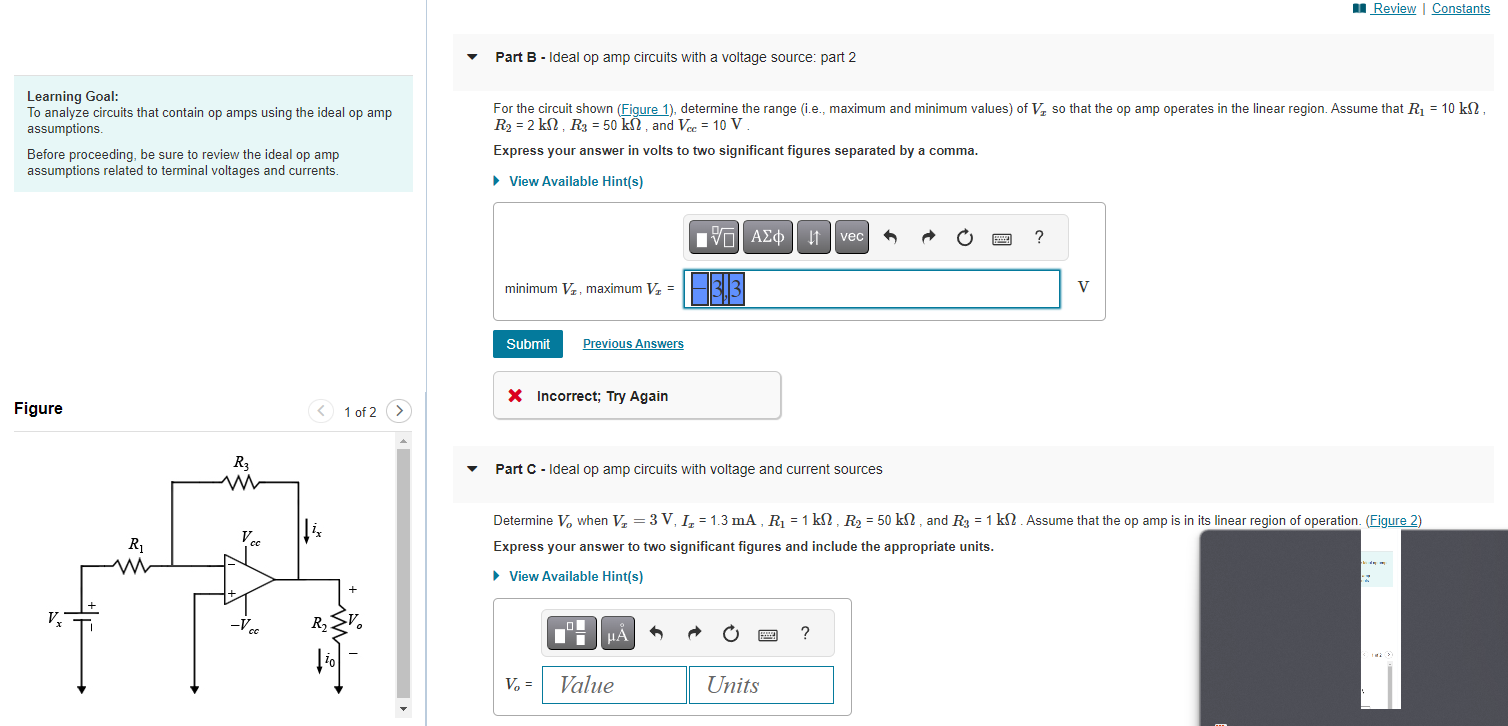 Solved - Part B - Ideal op amp circuits with a voltage | Chegg.com