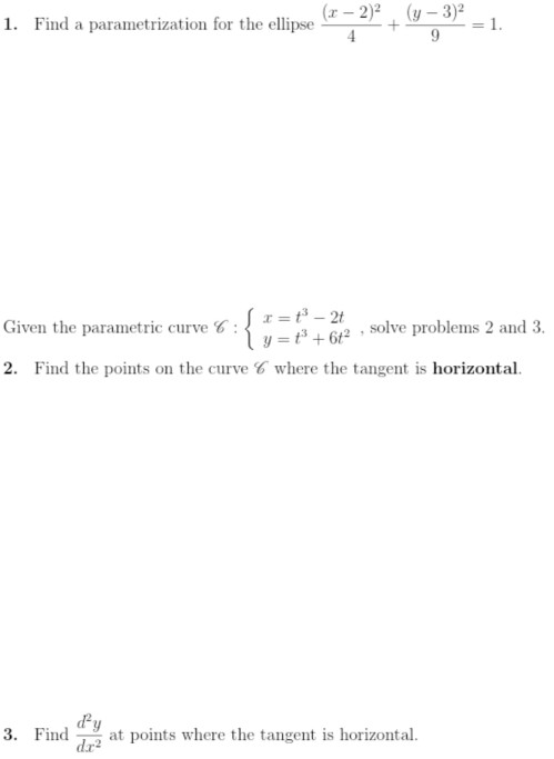 Solved - 22 -312 1. Find a parametrization for the ellipse | Chegg.com