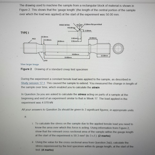 Solved The drawing used to machine the sample from a | Chegg.com