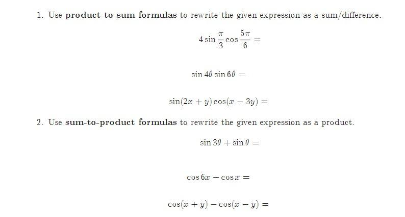 Solved 1. Use product-to-sum formulas to rewrite the given | Chegg.com
