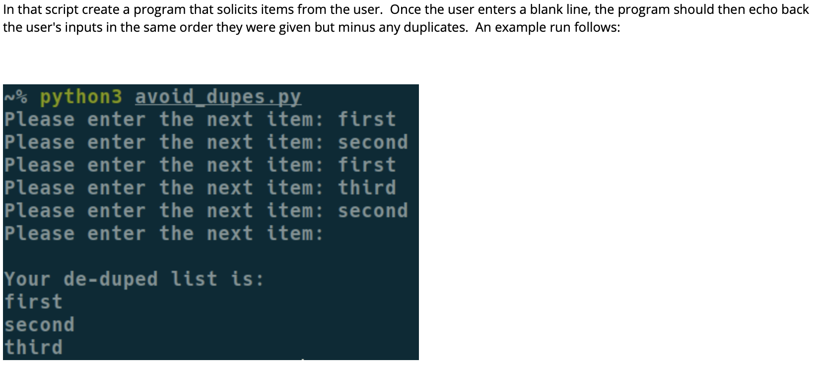 Solved In that script create a program that solicits items | Chegg.com