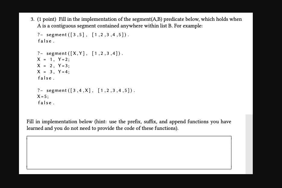 Solved 3. (1 point) Fill in the implementation of the | Chegg.com