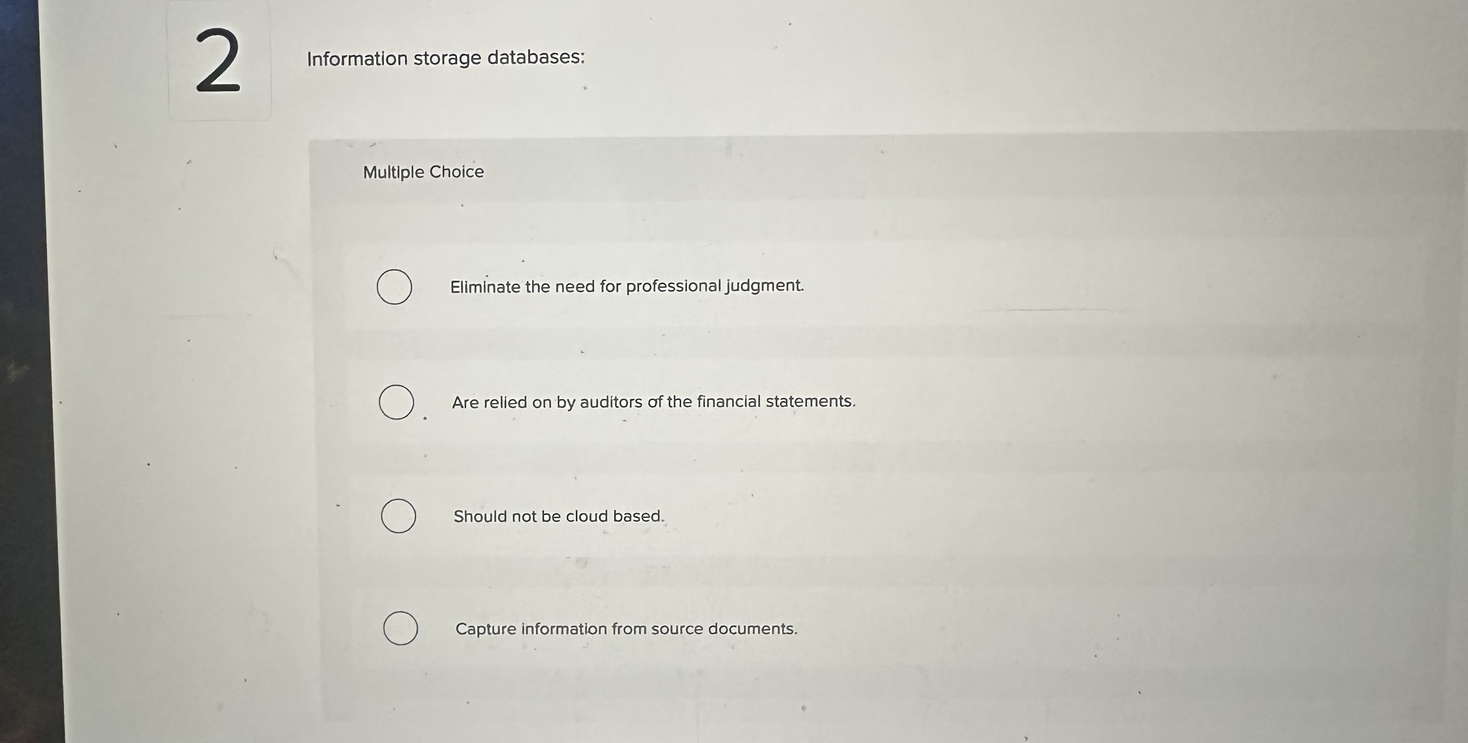 Solved Information storage databases:Multiple | Chegg.com
