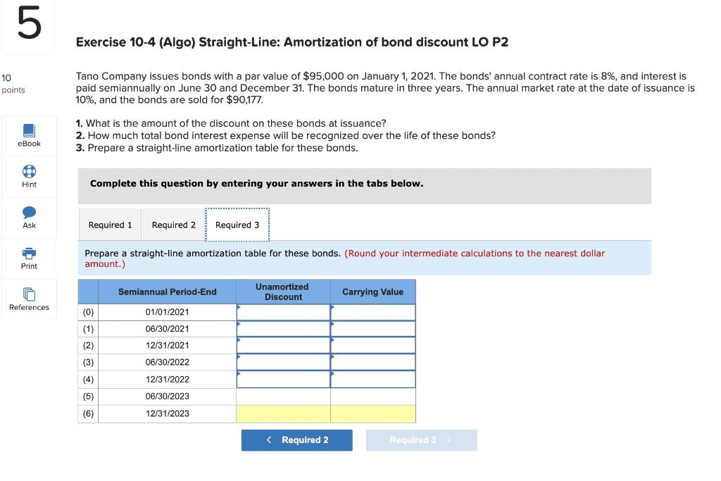 Exercise 10-4 (Algo) Straight-Line: Amortization of | Chegg.com