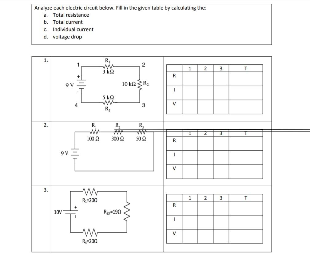 Solved Analyze each electric circuit below. Fill in the | Chegg.com