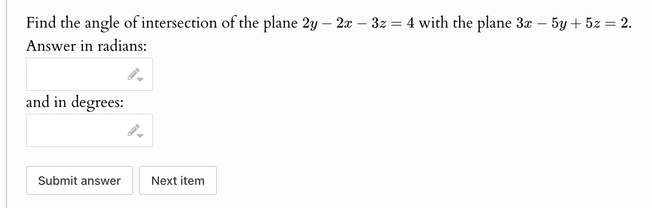 Solved Find the angle of ﻿intersection of ﻿the plane | Chegg.com
