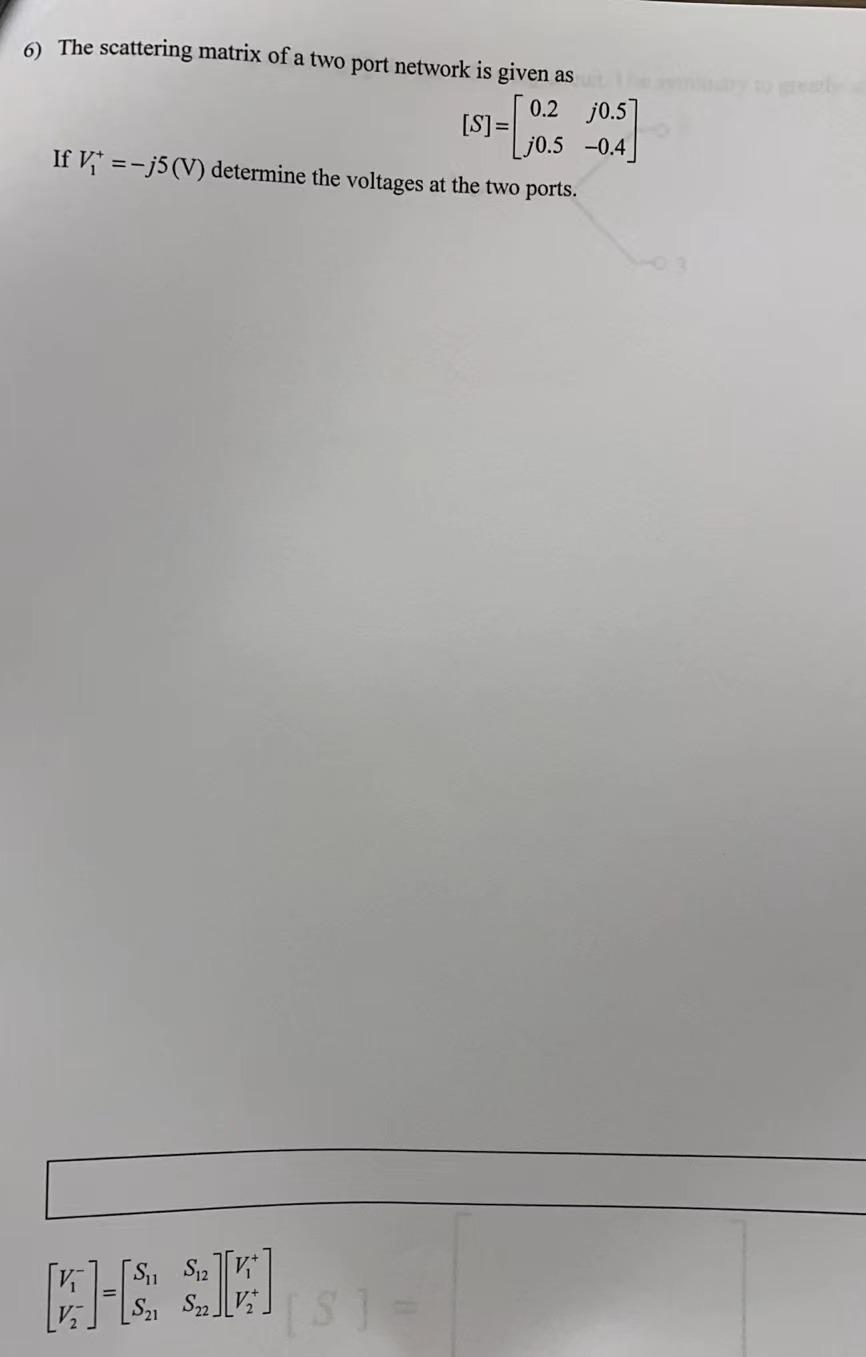 Solved 6) The scattering matrix of a two port network is | Chegg.com