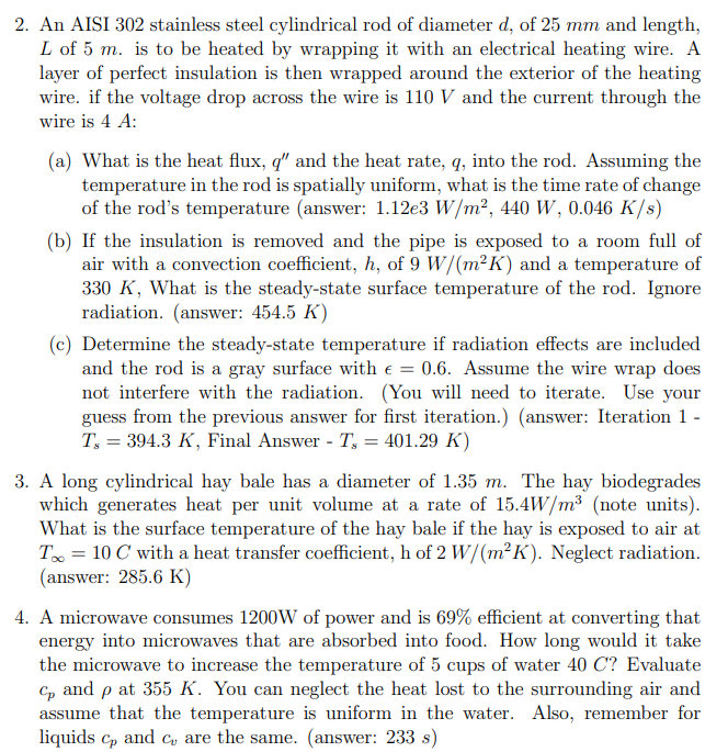 Solved 2. An AISI 302 stainless steel cylindrical rod of | Chegg.com