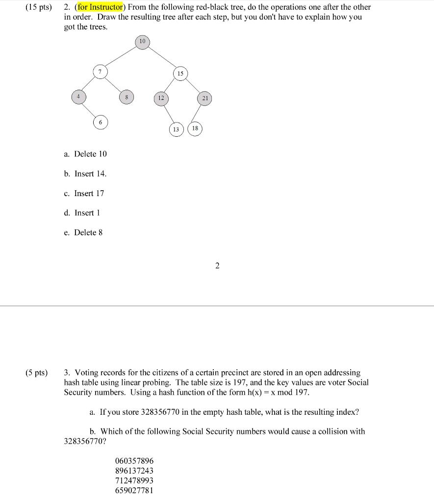 Solved 2. (for Instructor) From the following red-black | Chegg.com