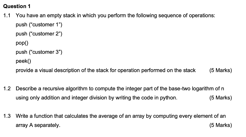 Solved 1.1 You have an empty stack in which you perform the | Chegg.com