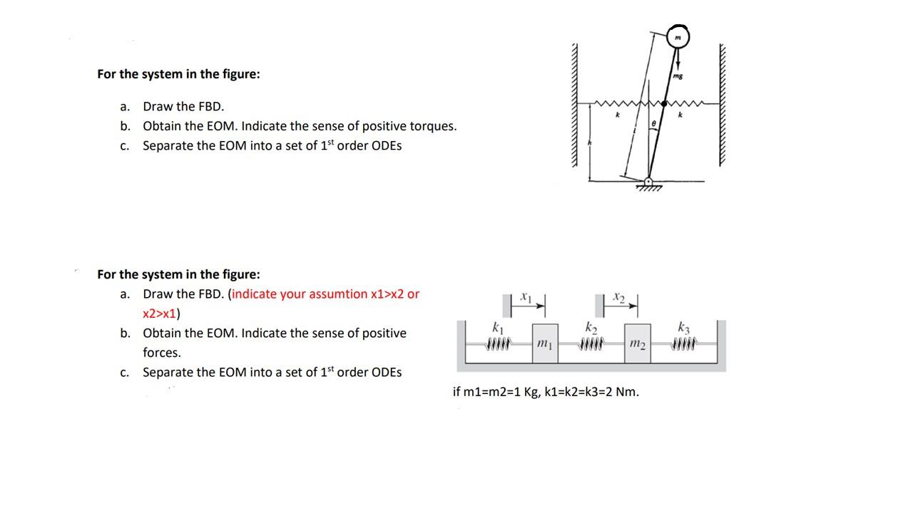 Solved For the system in the figure: a. Draw the FBD. b. | Chegg.com
