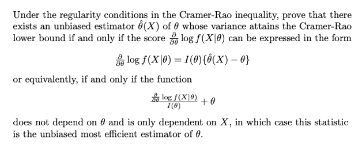 Solved Under the regularity conditions in the Cramer-Rao | Chegg.com