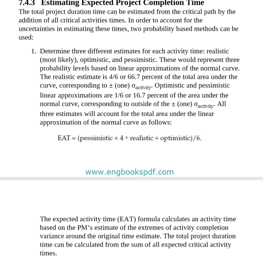 7.4.3 Estimating Expected Project Completion Time The | Chegg.com