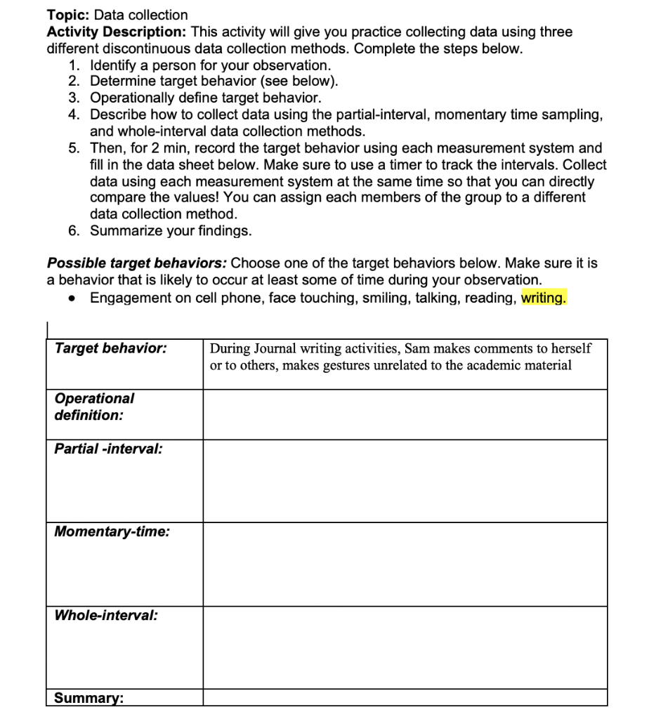 Collect data using each measurement system at the | Chegg.com