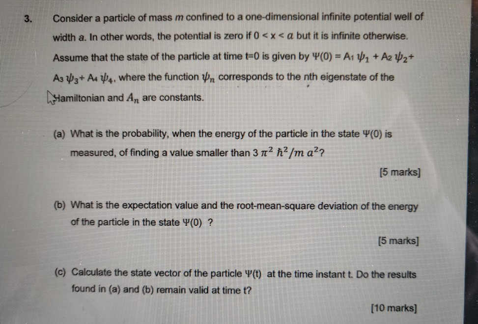 Solved Consider a particle of mass m confined to a | Chegg.com
