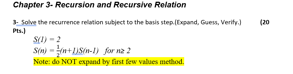 Solved Chapter 3- Recursion and Recursive Relation (20 3- | Chegg.com