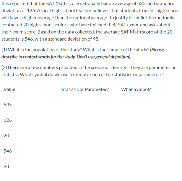 Solved It is reported that the SAT Math score nationally has | Chegg.com