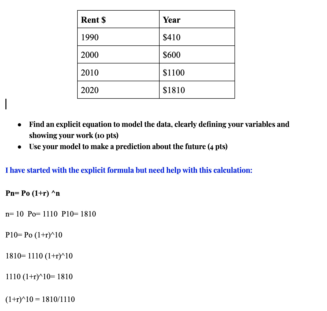 Solved Find An Explicit Equation To Model The Data