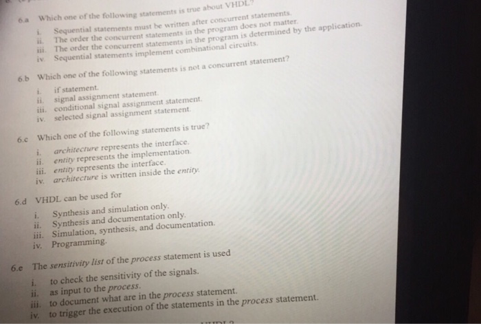 Solved 6a Which one of the following statements is true | Chegg.com