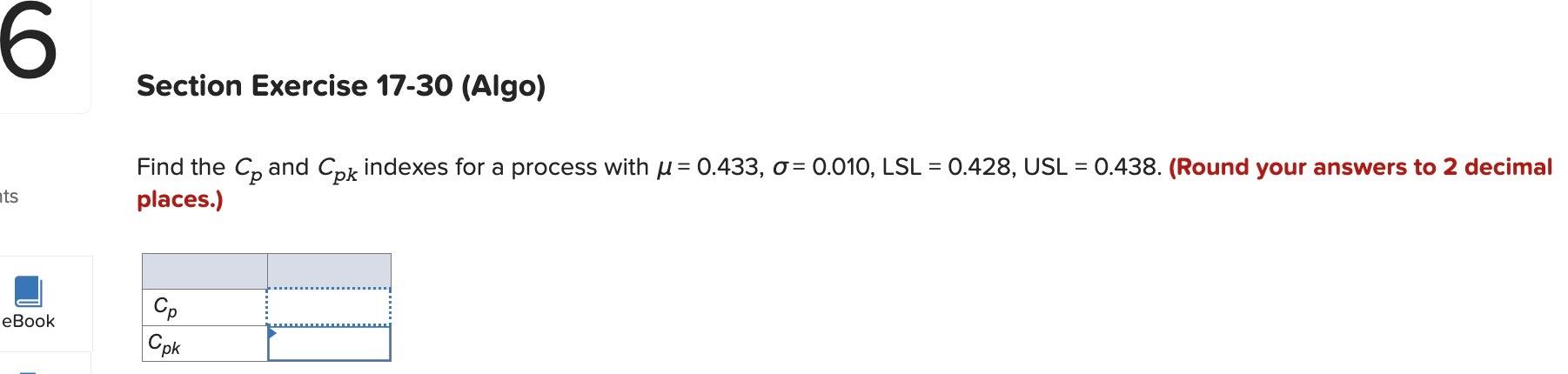 Solved Find the Cp and Cpk indexes for a process with | Chegg.com