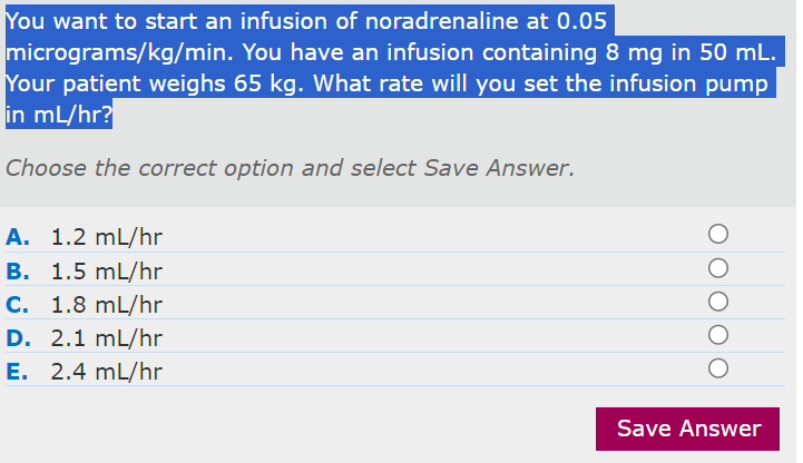 Solved You want to start an infusion of noradrenaline at | Chegg.com