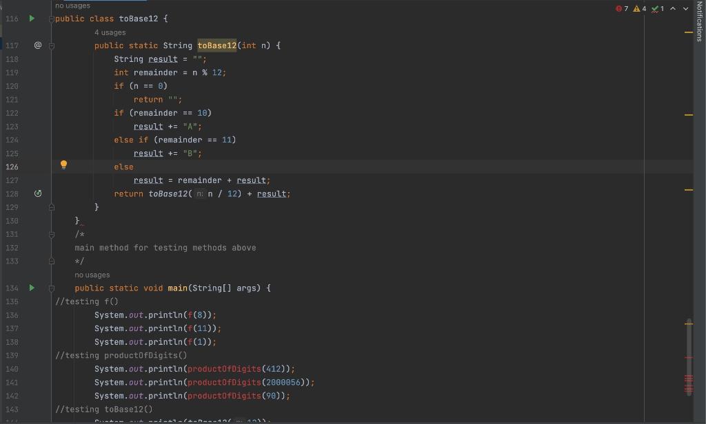 Solved Complete The Recursive Method Tobase12 Below 3267