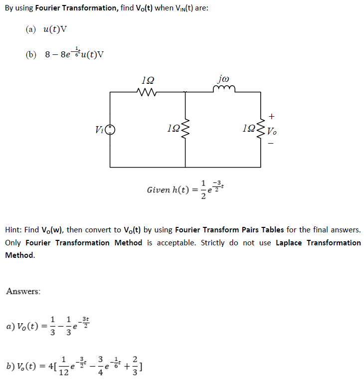 Solved By using Fourier Transformation, find Vo(t) when | Chegg.com