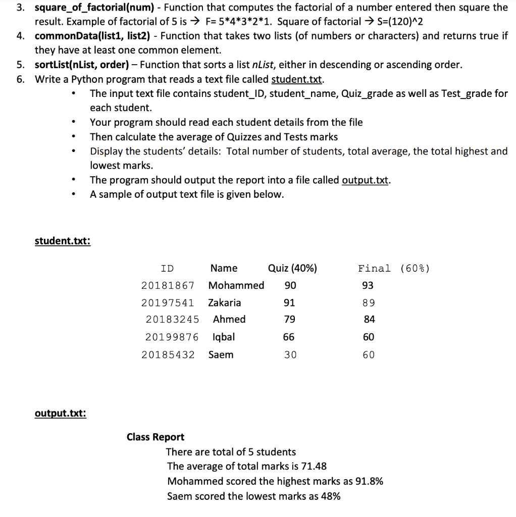 Solved 3. square_of_factorial(num) - Function that computes | Chegg.com