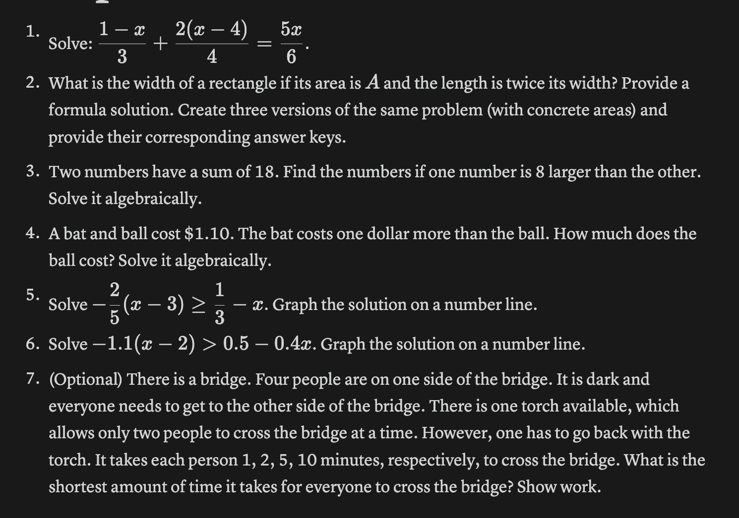 Solved 1. Solve: 31−x+42(x−4)=65x. 2. What is the width of a | Chegg.com