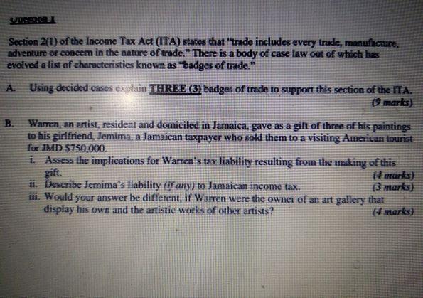 Solved Section 2(1) of the Income Tax Act (ITA) states that | Chegg.com