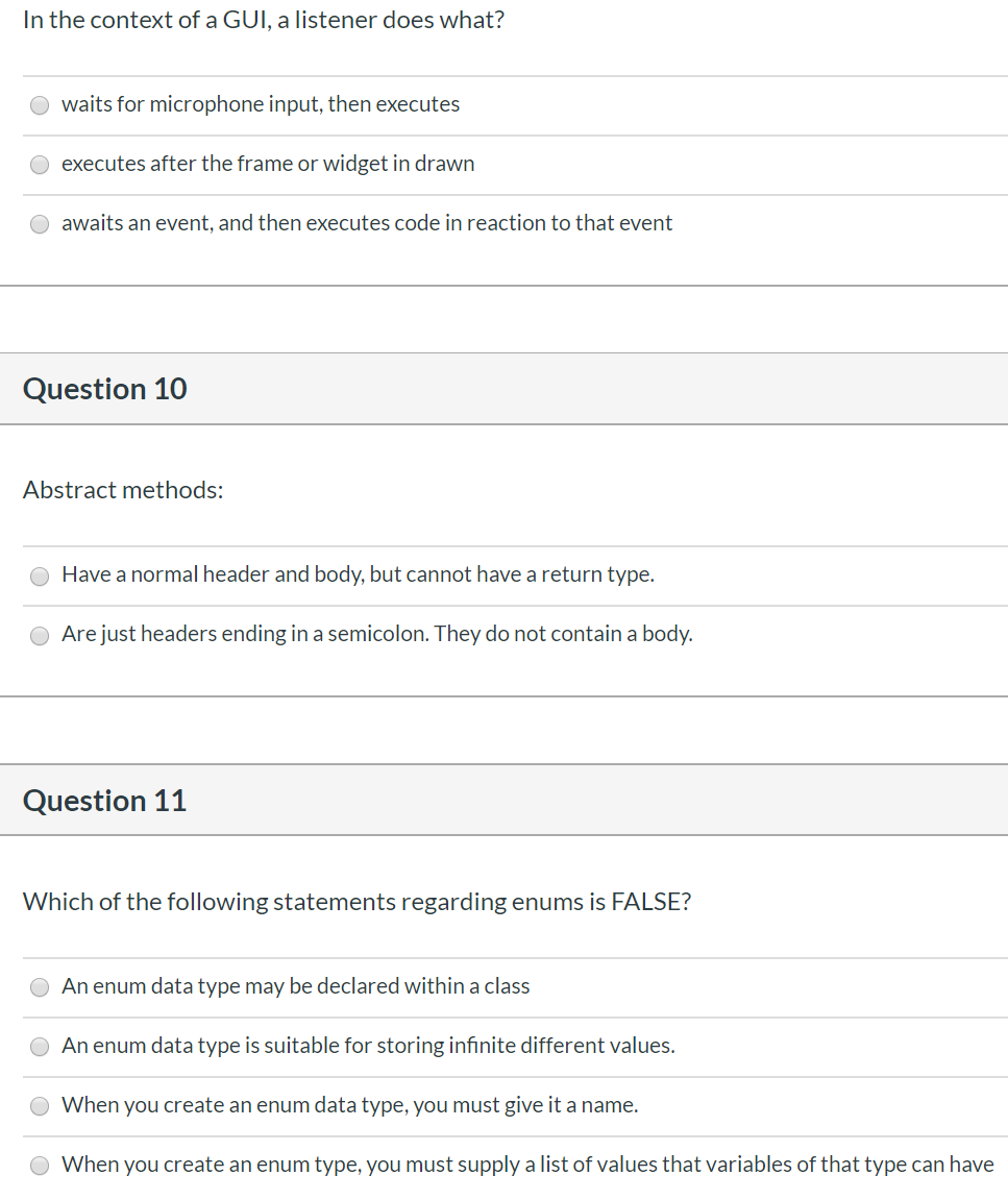 Solved In the context of a GUI, a listener does what? Owaits | Chegg.com