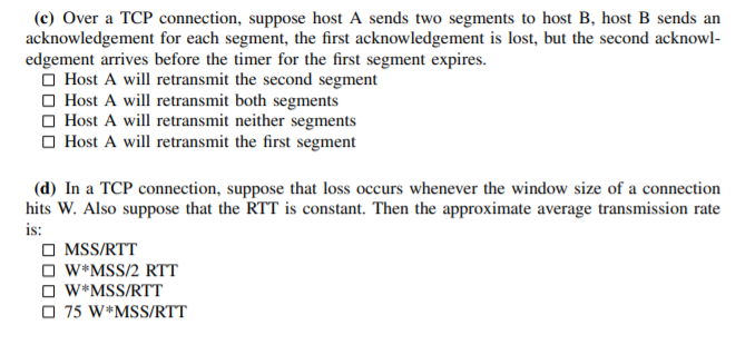 Solved (c) Over a TCP connection, suppose host A sends two | Chegg.com
