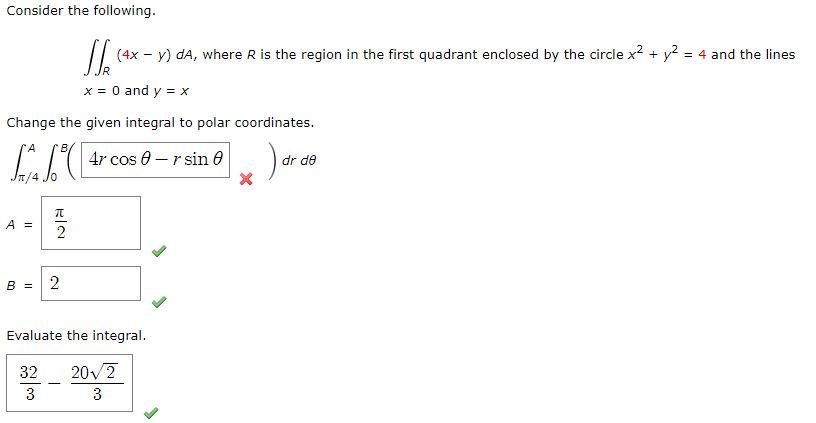 Solved Consider the following. ∬R(4x−y)dA, where R is the | Chegg.com