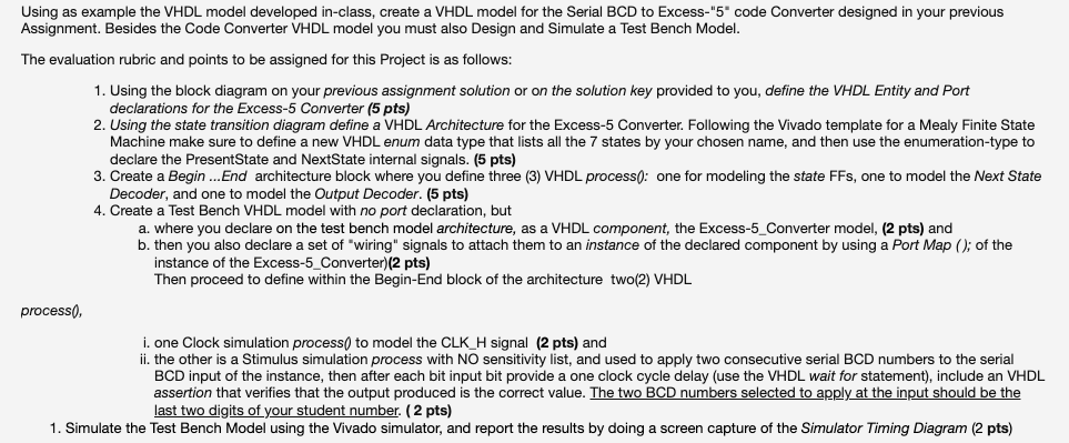 Solved Using Example Vhdl Model Developed Class Create Vhdl Model Serial Bcd Excess 5 Code