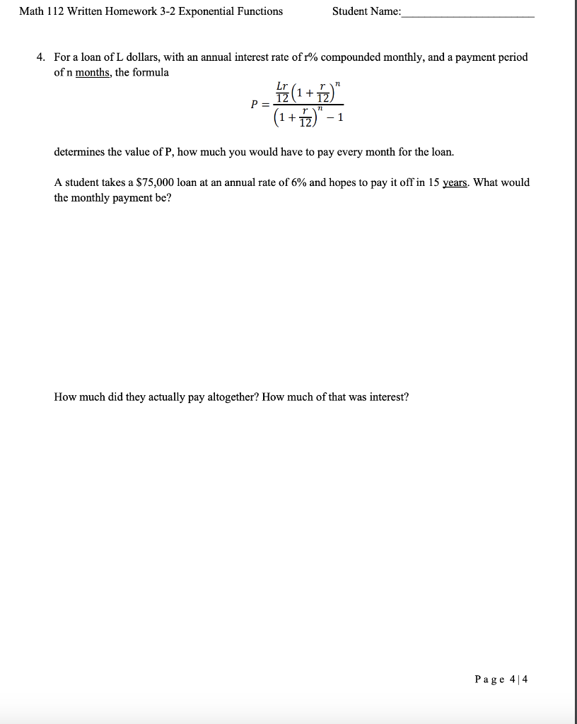 Solved Math 112 Written Homework 3 2 Exponential Functions