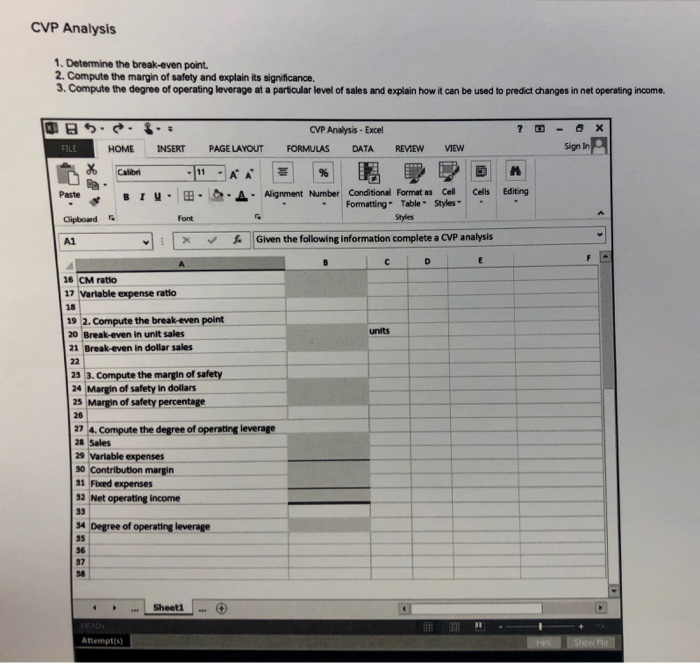 Solved CVP Analysis 1. Determine the break-even point. 2. | Chegg.com
