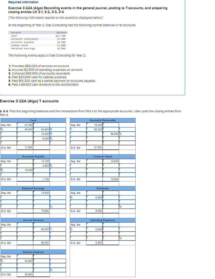 Solved Required Information Exercise 3-22A (Algo) Recording | Chegg.com