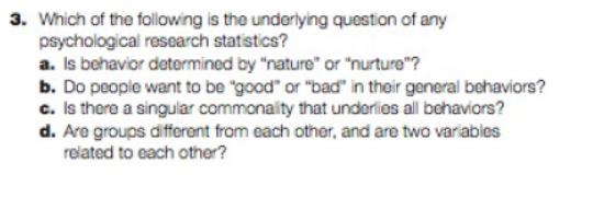Solved 3. Which of the following is the underlying question | Chegg.com