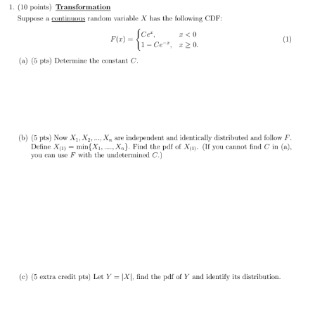 Solved 1. (10 points) Transformation Suppose a continuous | Chegg.com