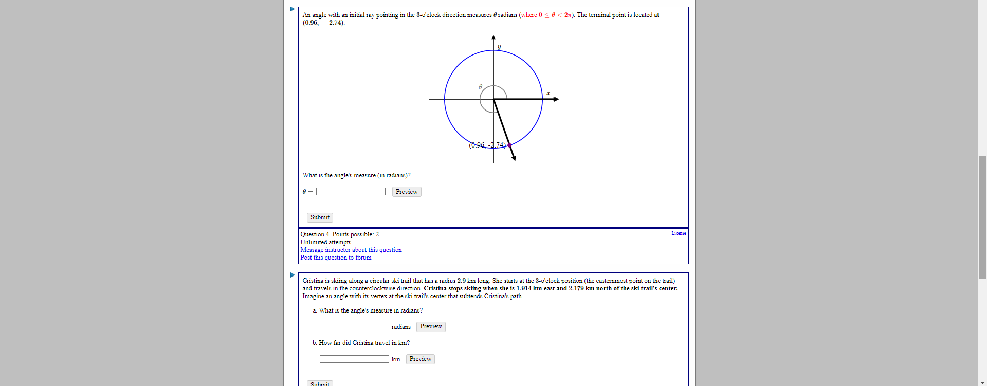 Score in gradebook: 2 out of 4 Consider the angle | Chegg.com
