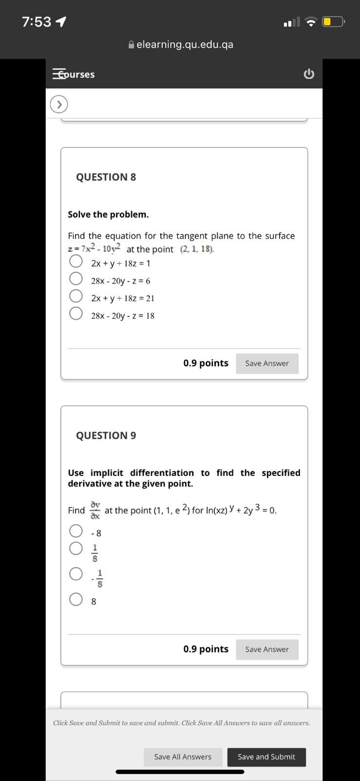Solved 7:53 1 elearning.qu.edu.qa Fourses QUESTION 8 Solve | Chegg.com
