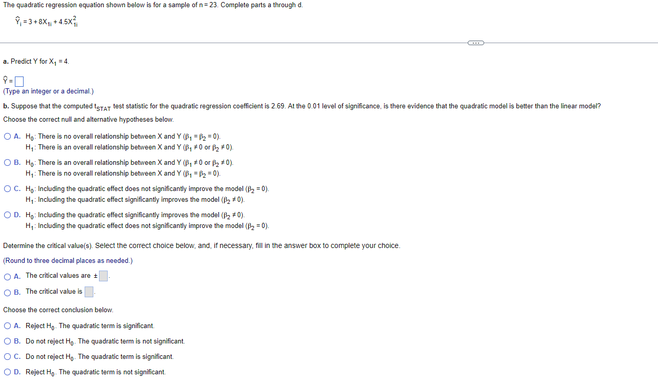 Solved The quadratic regression equation shown below is for | Chegg.com